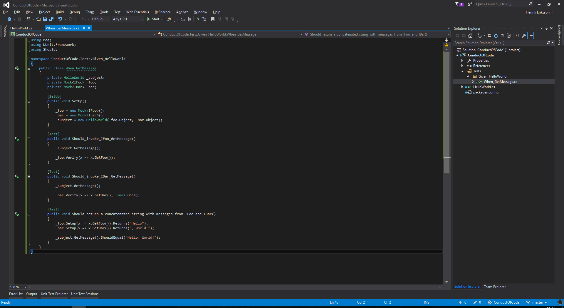 Behavior-driven development with NUnit | Conduct of Code