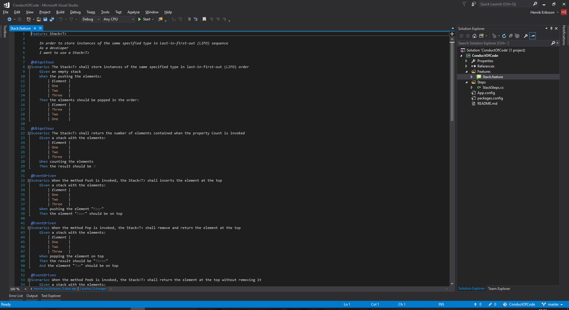 Easy Approach to Requirements Syntax and the segue to Behavior Driven Development | Conduct of Code